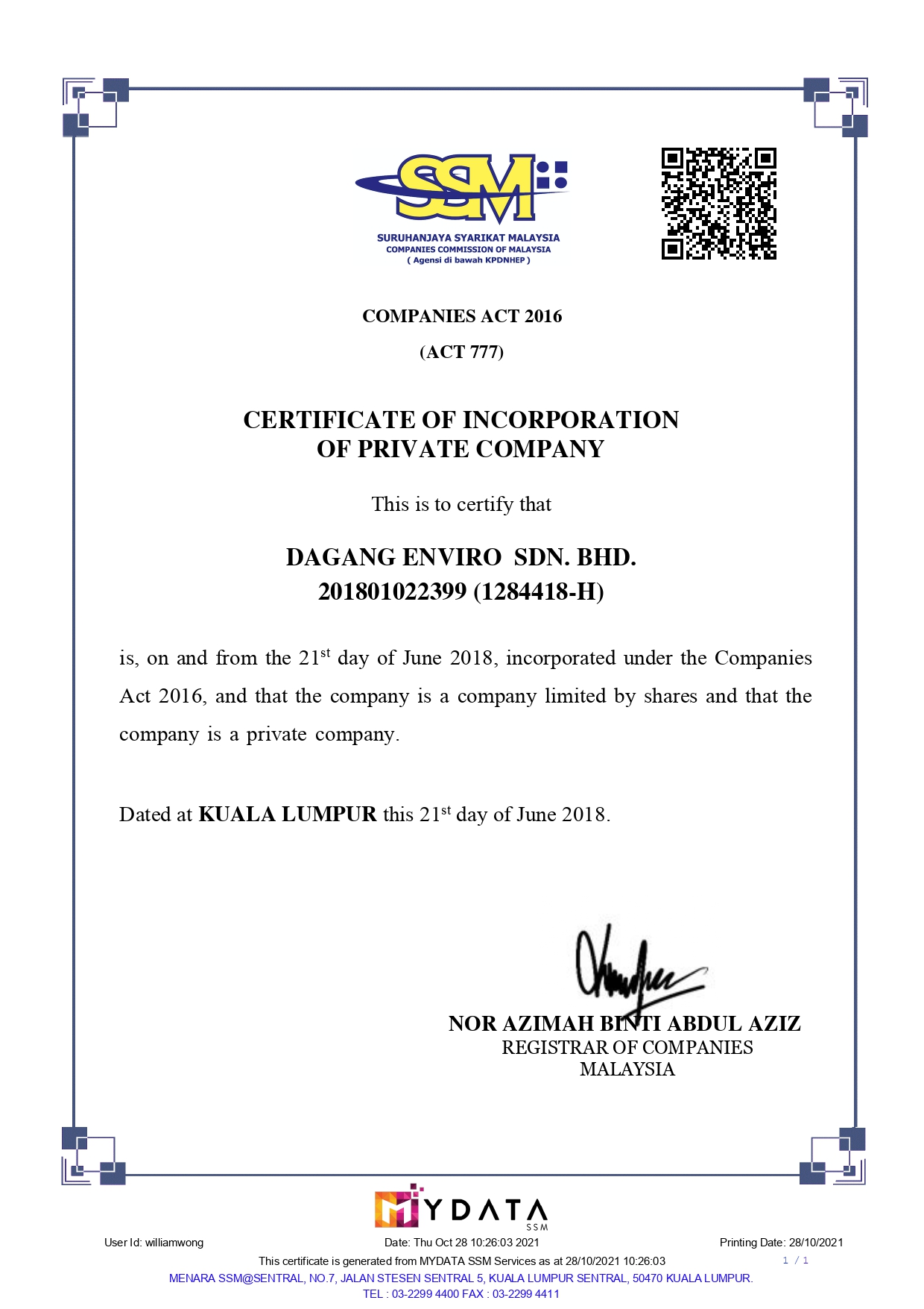 Corporate Information - Dagang Enviro